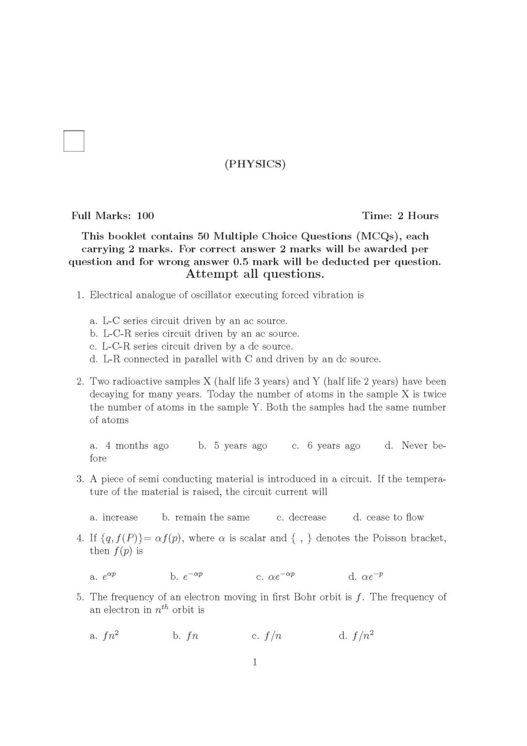 Download MSc Previous Year Question Papers PDF | Free Study Resource