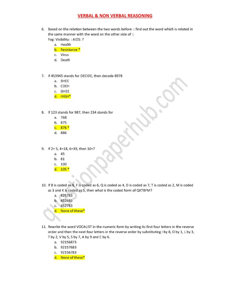 📘150+Reasoning Questions With Answers PDF Free Download | Question Paper Hub