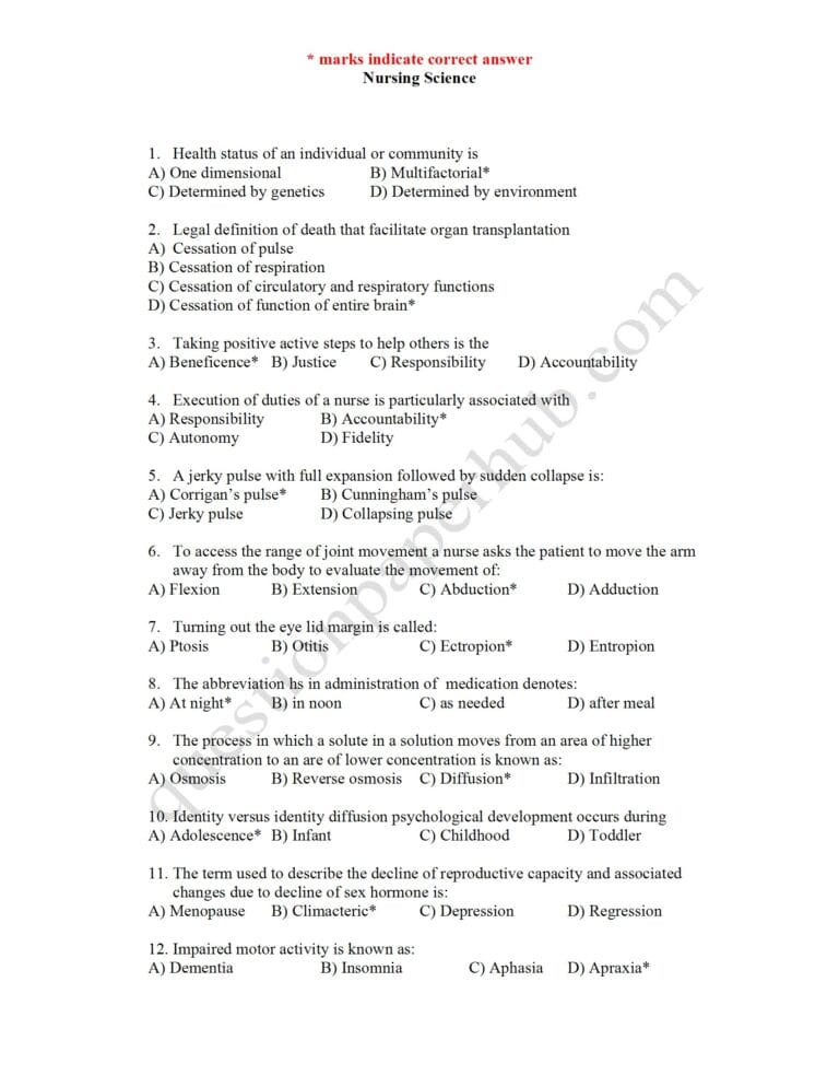 BSc Nursing Question Paper: Free Download Of 100 MCQs With Answers ...