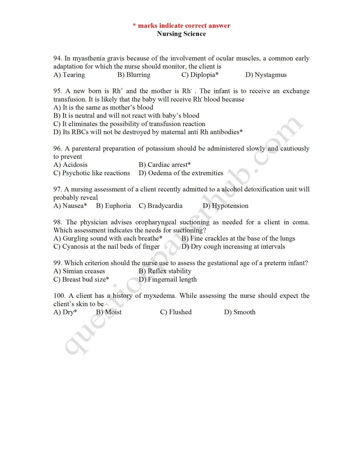 BSc Nursing Question Paper: Free Download Of 100 MCQs With Answers ...