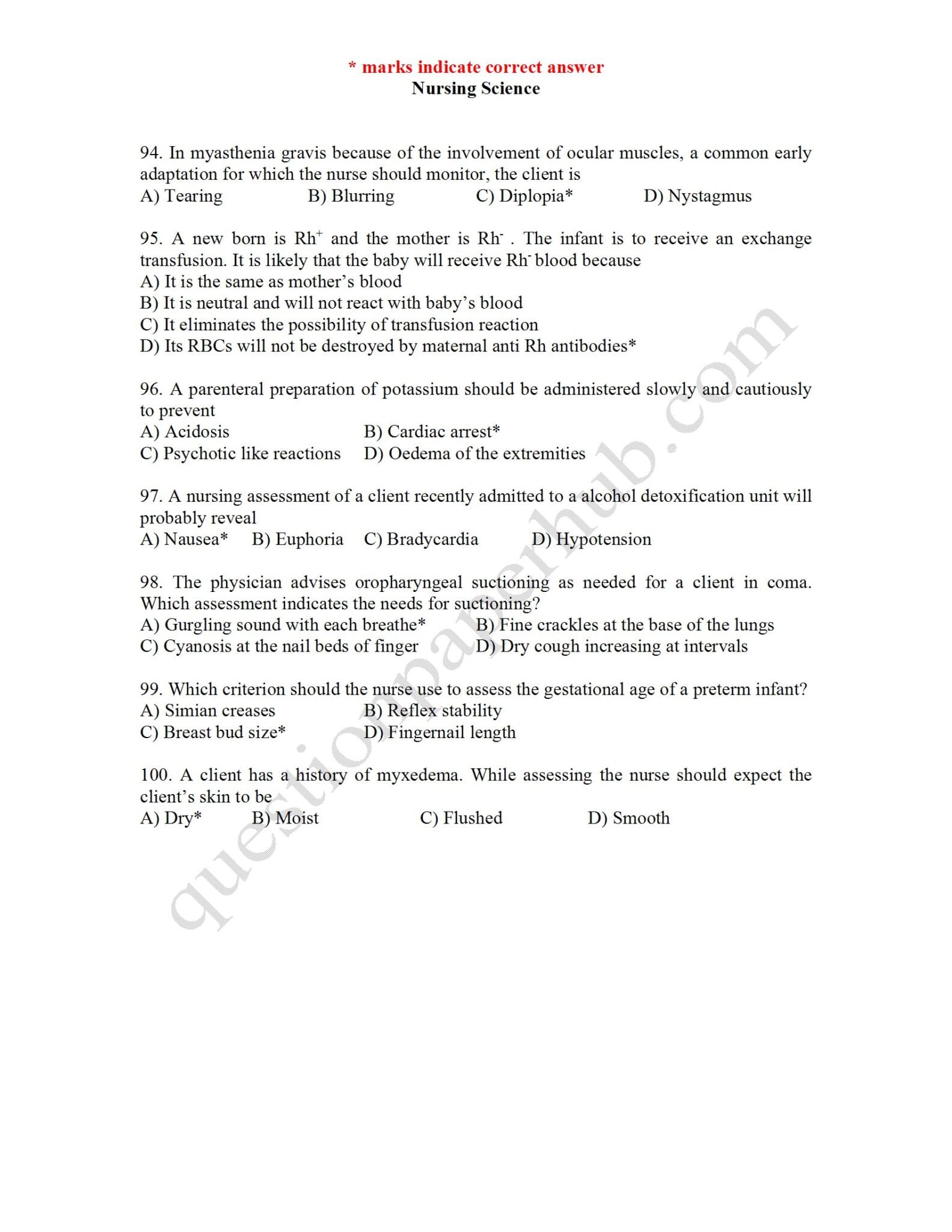 BSc Nursing Question Paper: Free Download Of 100 MCQs With Answers ...