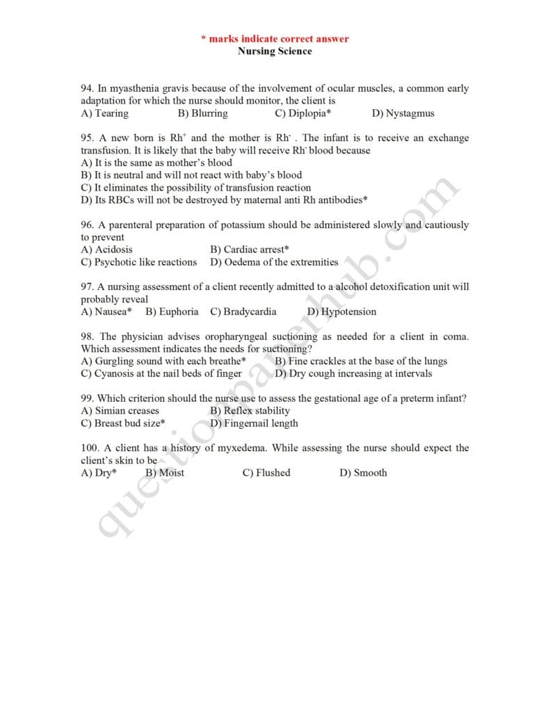 BSc Nursing Question Paper: Free Download Of 100 MCQs With Answers ...