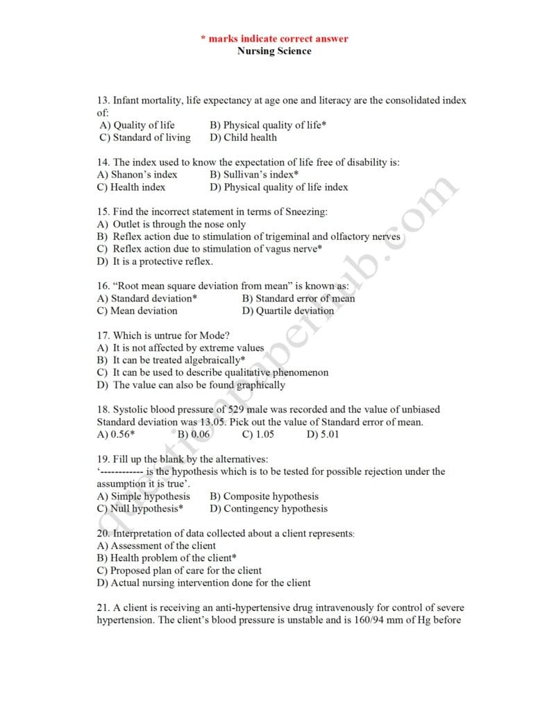 BSc Nursing Question Paper: Free Download Of 100 MCQs With Answers ...
