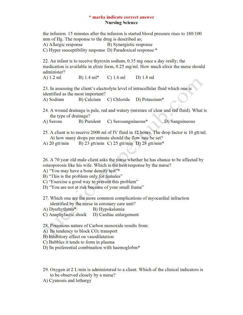 BSc Nursing Question Paper: Free Download Of 100 MCQs With Answers ...
