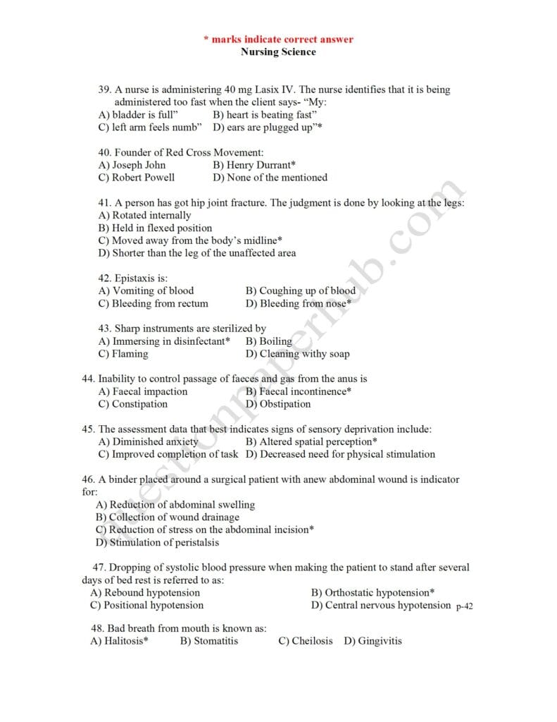BSc Nursing Question Paper: Free Download Of 100 MCQs With Answers ...
