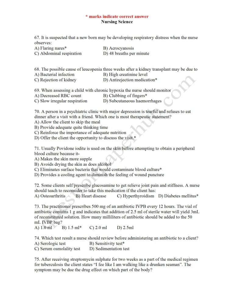 BSc Nursing Question Paper: Free Download Of 100 MCQs With Answers ...