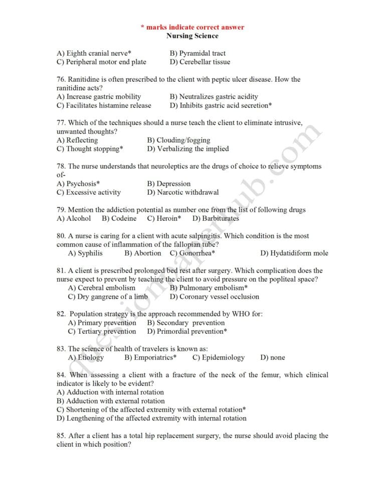 BSc Nursing Question Paper: Free Download Of 100 MCQs With Answers ...